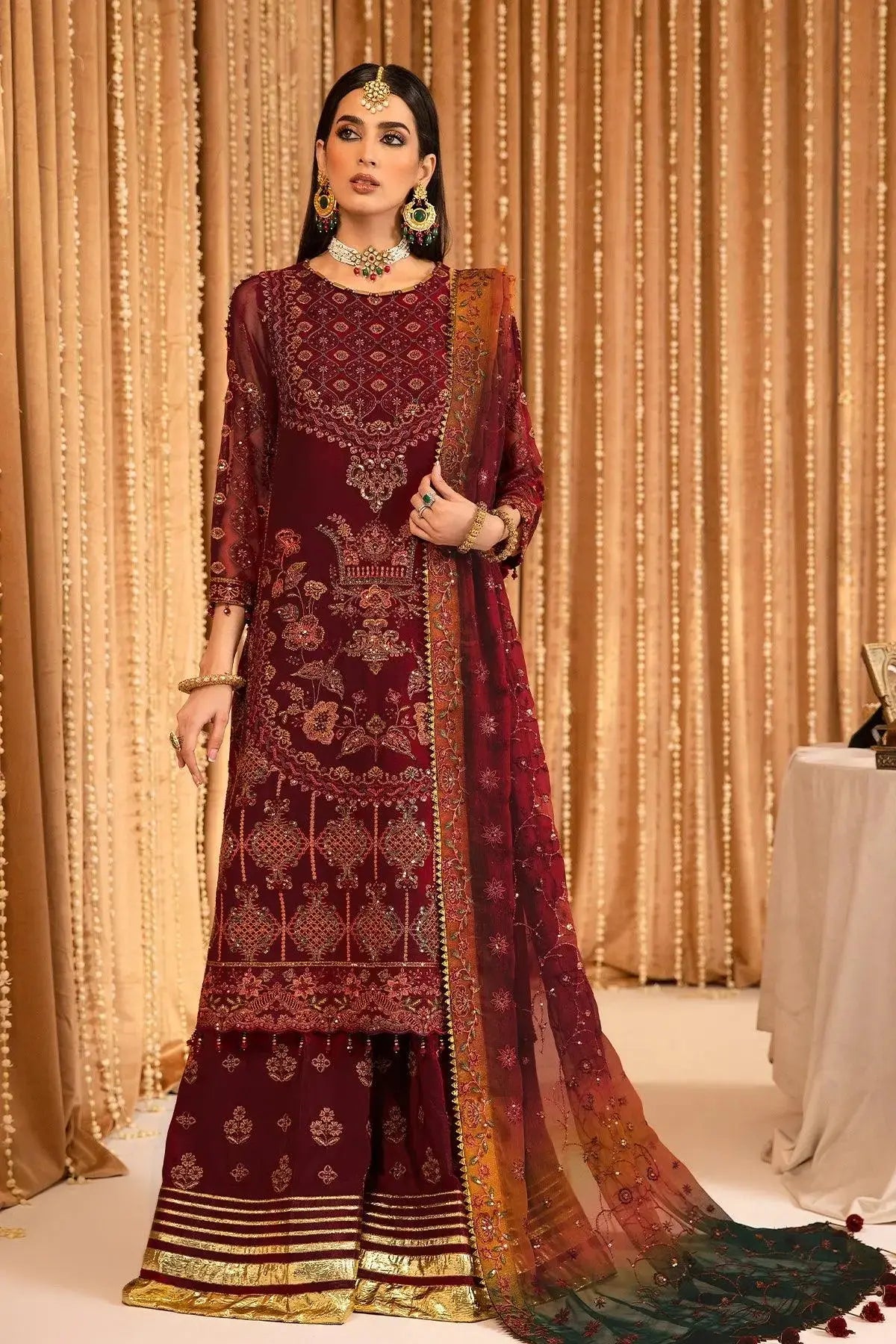 Roheen - V16D01 Embroidered Chiffon Maroon – Alizeh