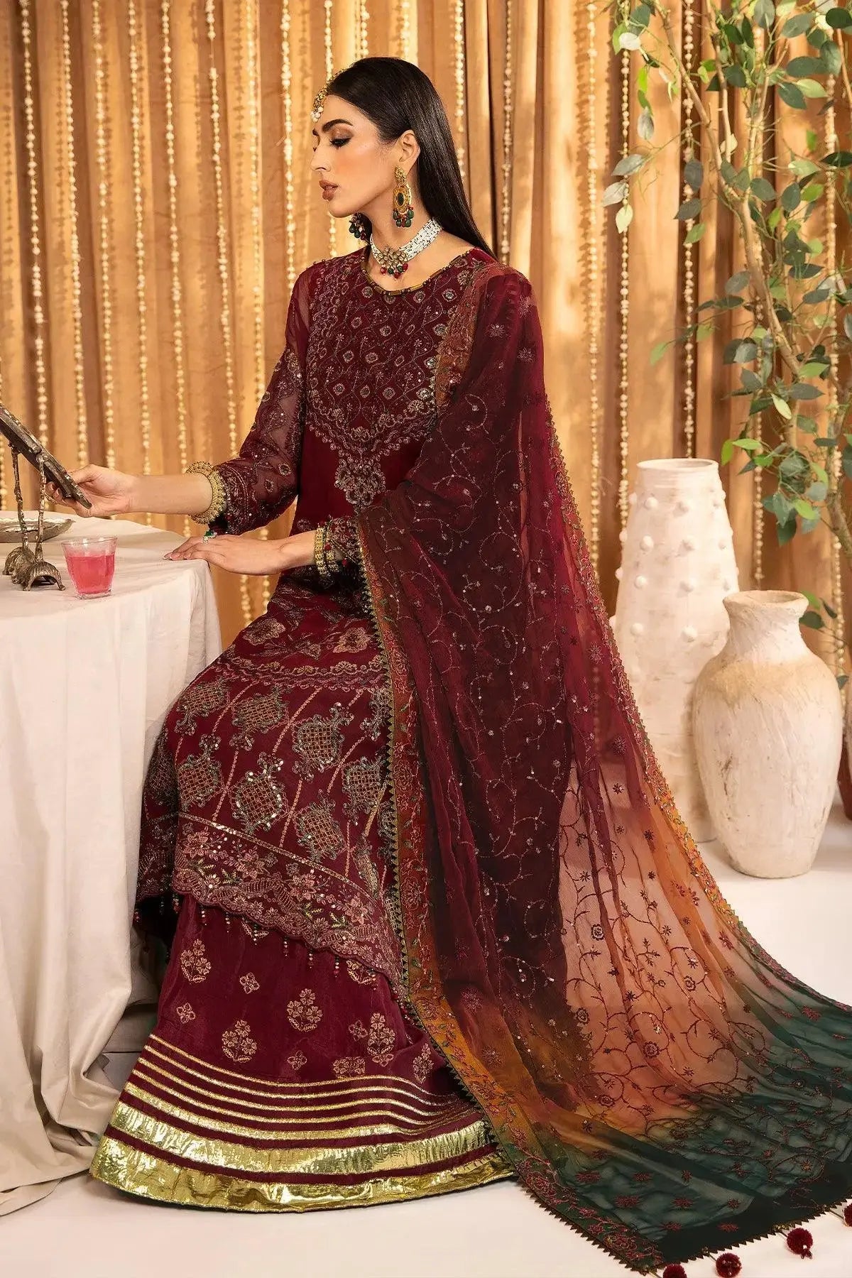 Roheen - V16D01 Embroidered Chiffon Maroon – Alizeh