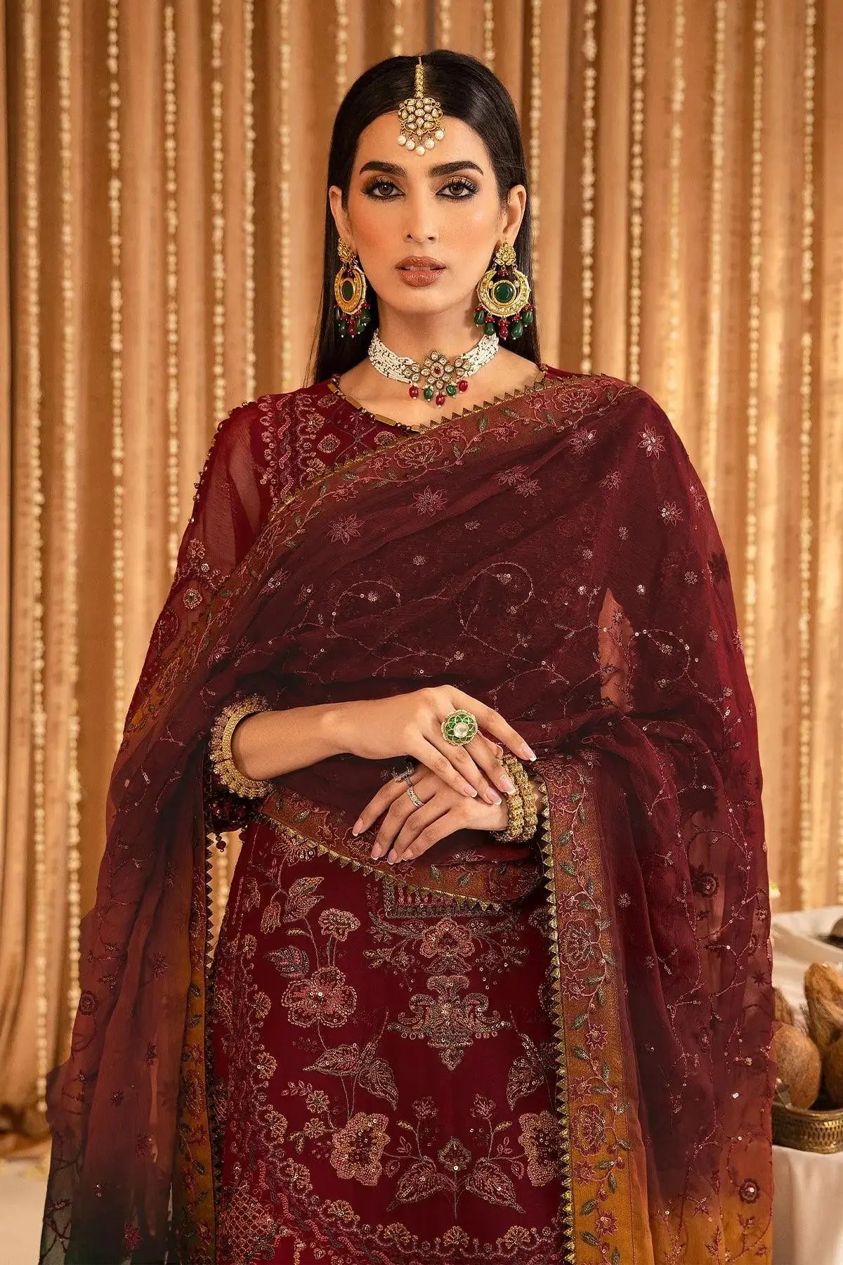 Roheen - V16D01 Embroidered Chiffon Maroon – Alizeh