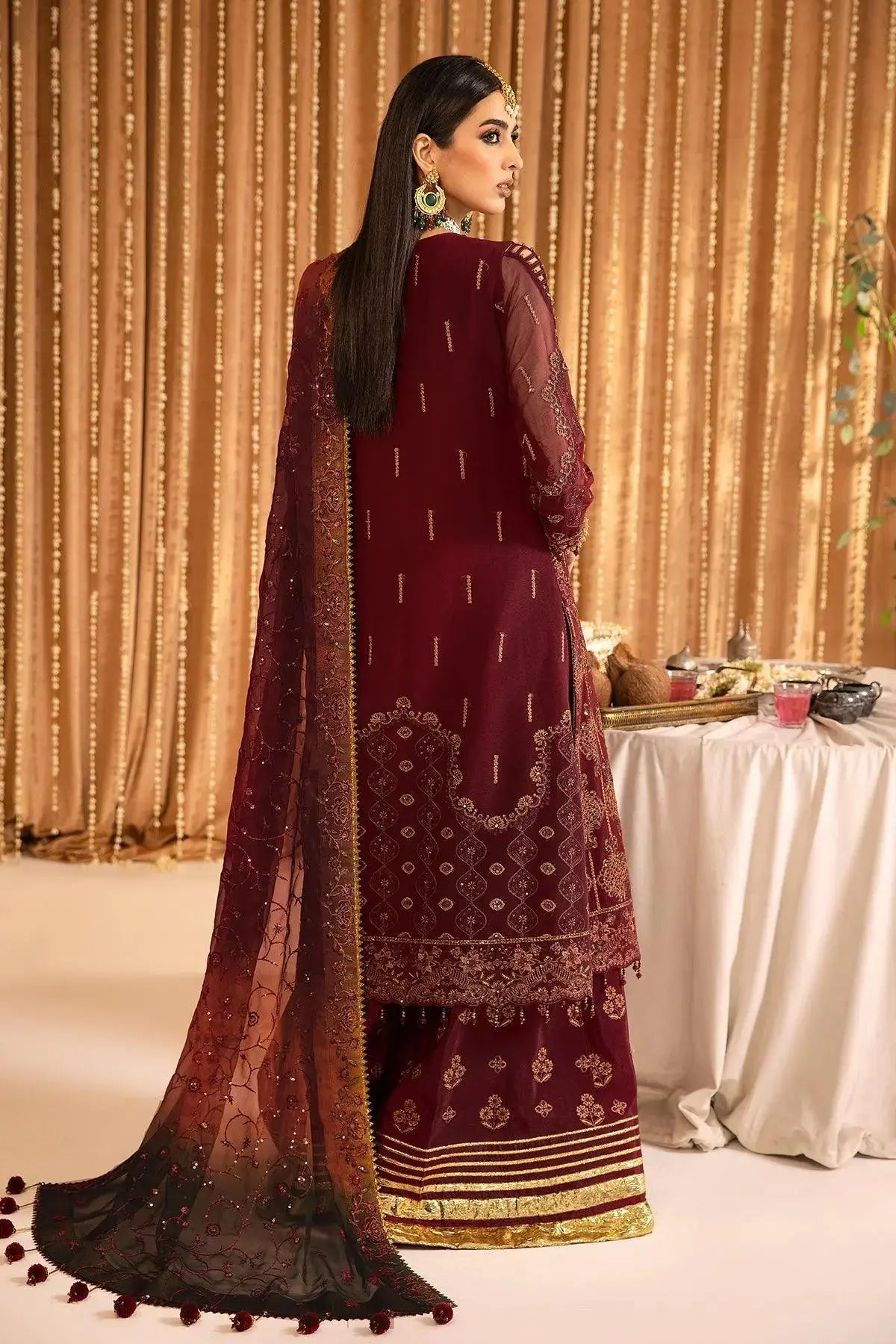 Roheen - V16D01 Embroidered Chiffon Maroon – Alizeh