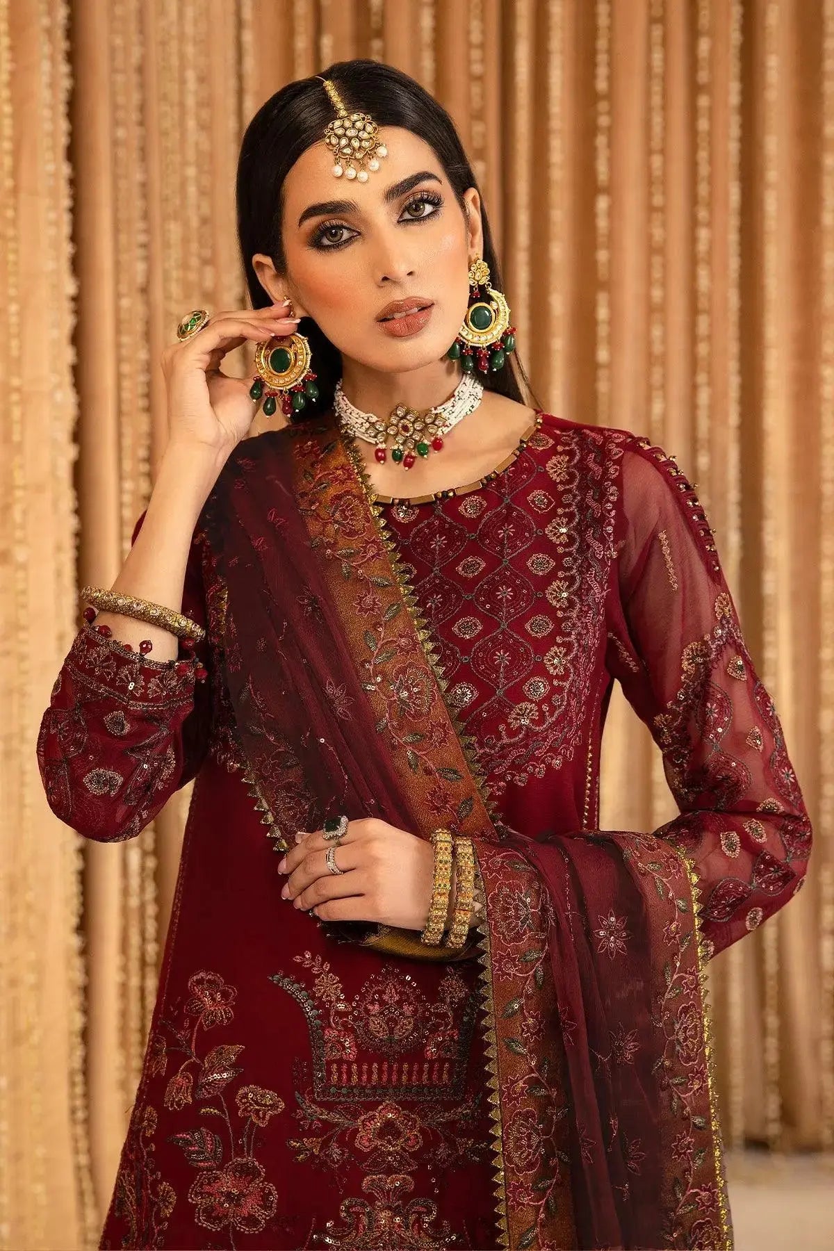 Roheen - V16D01 Embroidered Chiffon Maroon – Alizeh